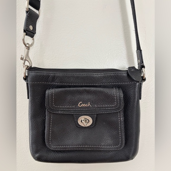 Coach | Bags | Coach Turn Lock Black Crossbody Silver Hardware Pebbled ...